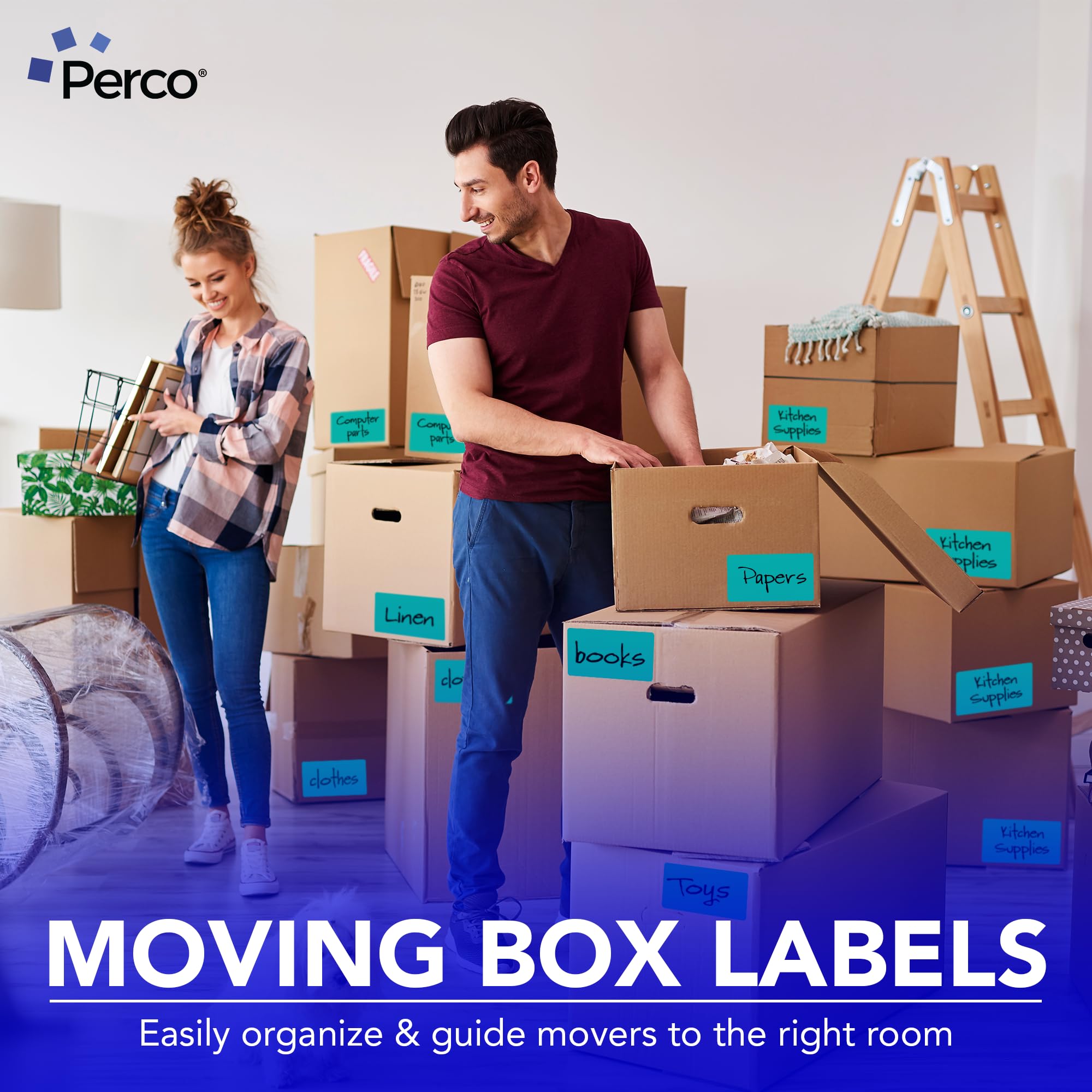 Snapklik.com : Perco Teal Labels 3x5 Inch 500 Stickers/Roll
