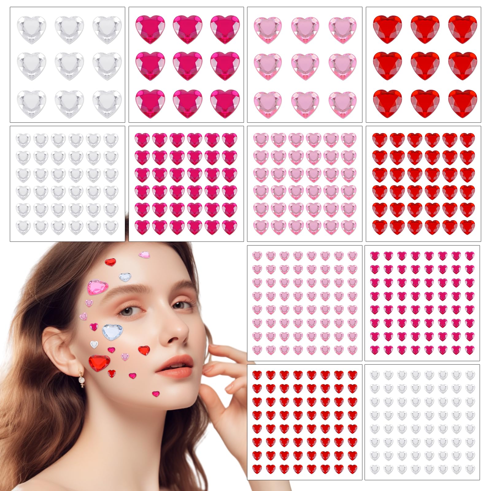 Amazon.com: Heart Face Gems Rhinestones Stickers 436 Pcs Self Adhesive ...