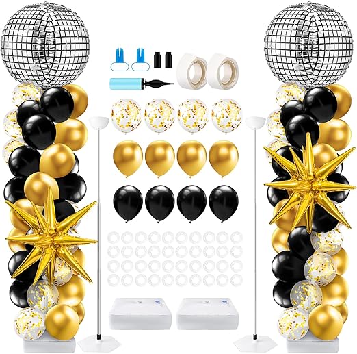 Amazon.com: Kasyat 2 Sets Black and Gold Balloon Disco Column Stand Kit ...