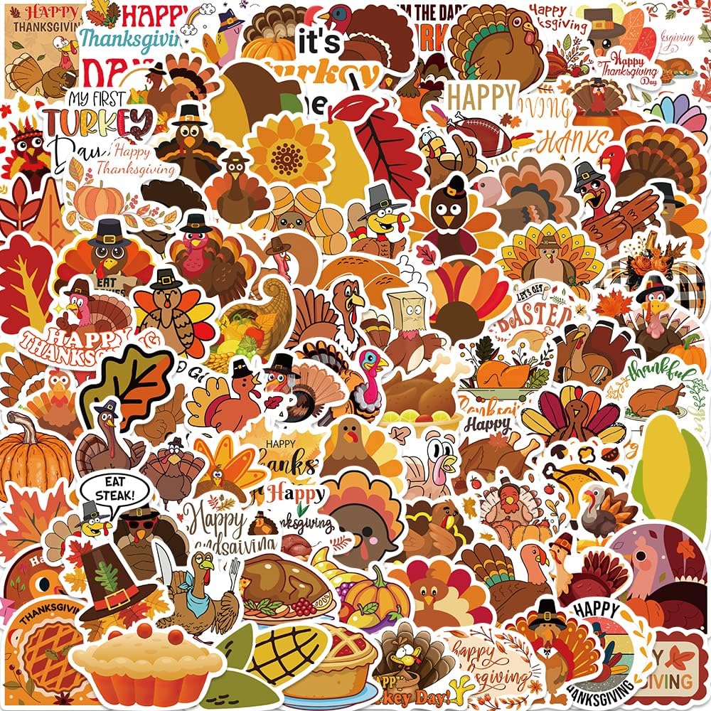 Amazon.com: 100 Pcs Thanksgiving Stickers Pack Pumpkin Fall Sticker ...