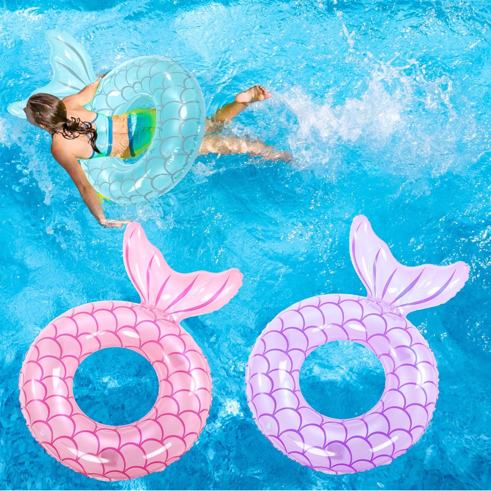 Snapklik.com : 4 Pcs Mermaid Swimming Ring Tail Pool Floats Mermaid ...