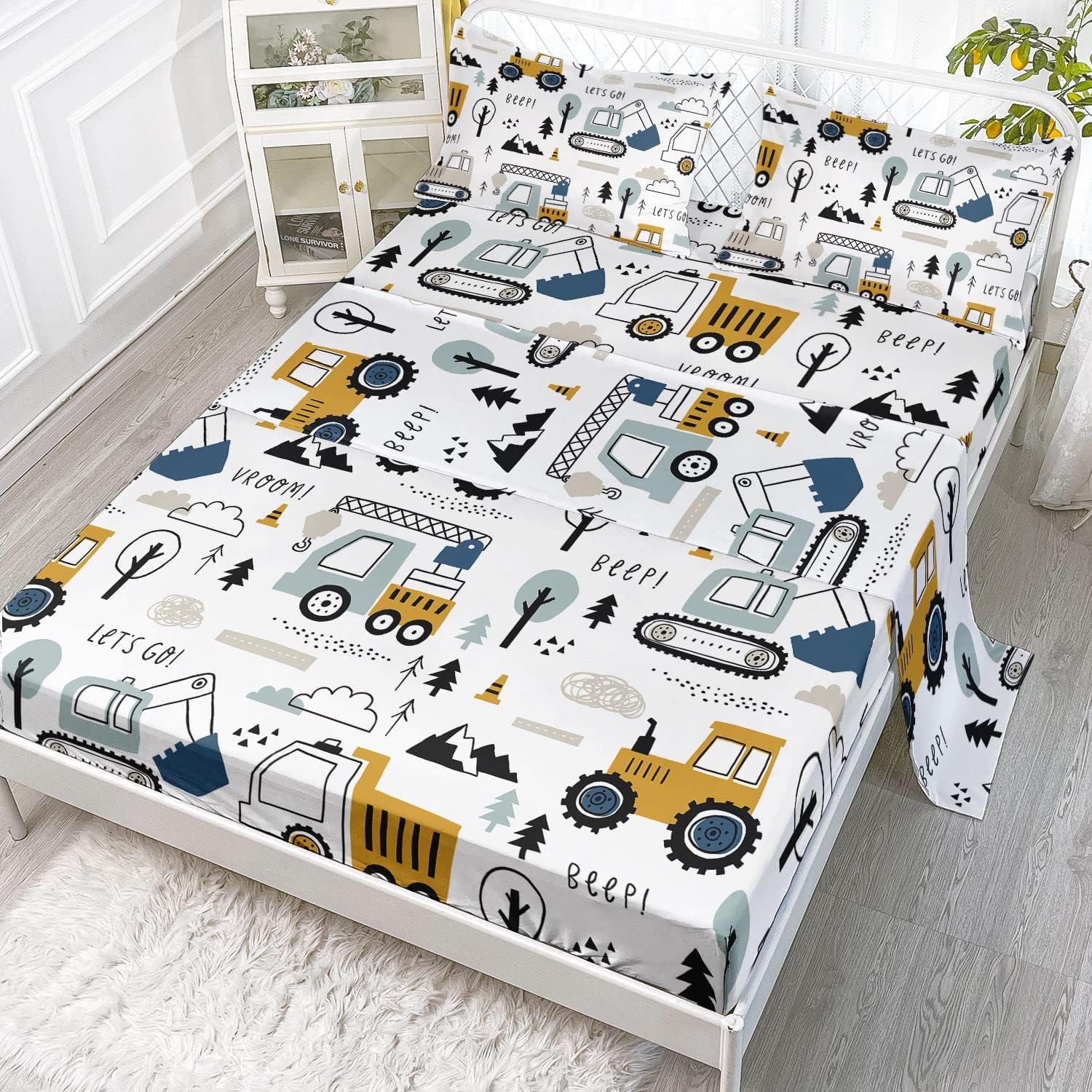 Amazon.com: Datura home Woodland Construction Sheets Set 4Pcs for Kids ...