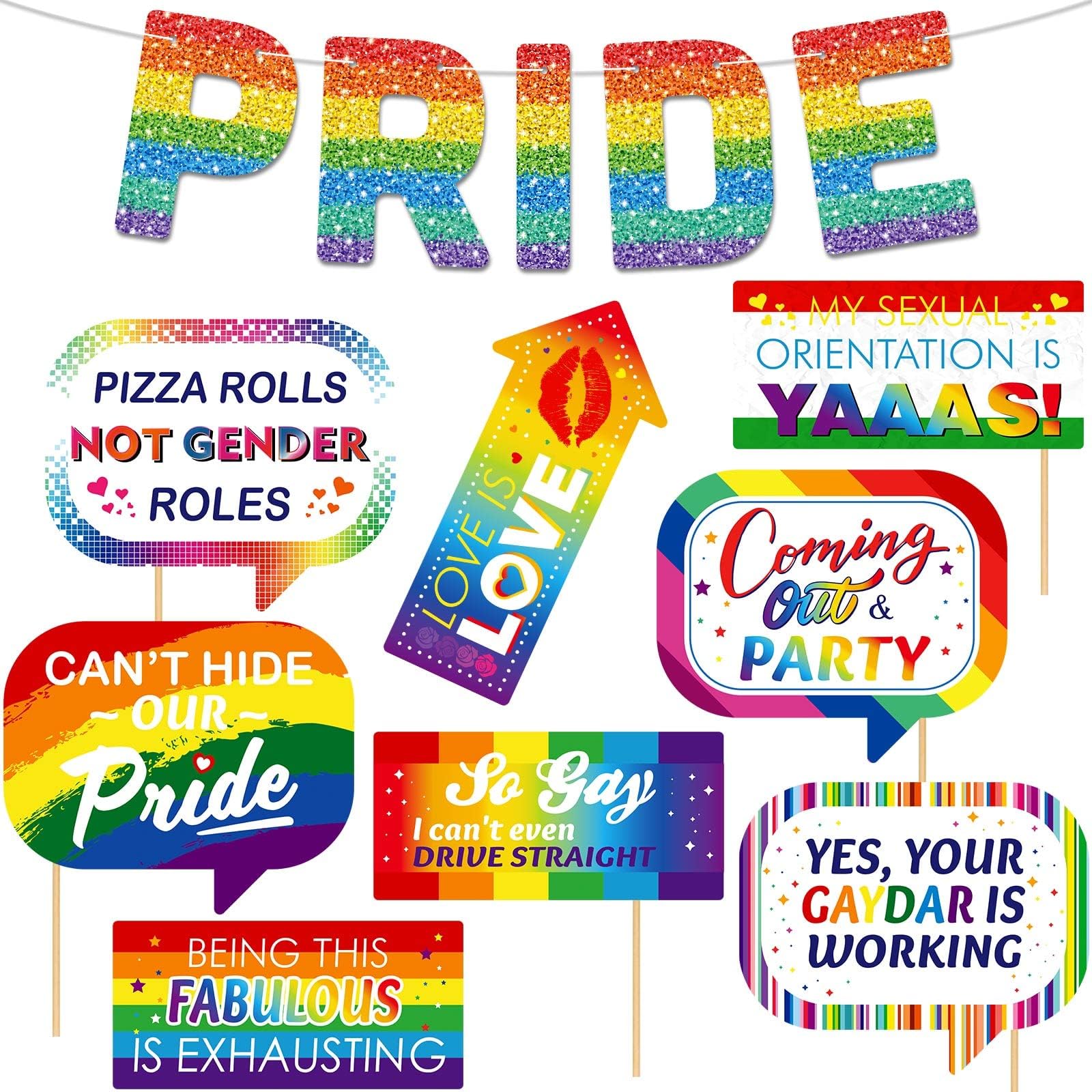 Amazon.com: 25 Pcs Gay Pride Party Decorations Rainbow Banner Rainbow ...