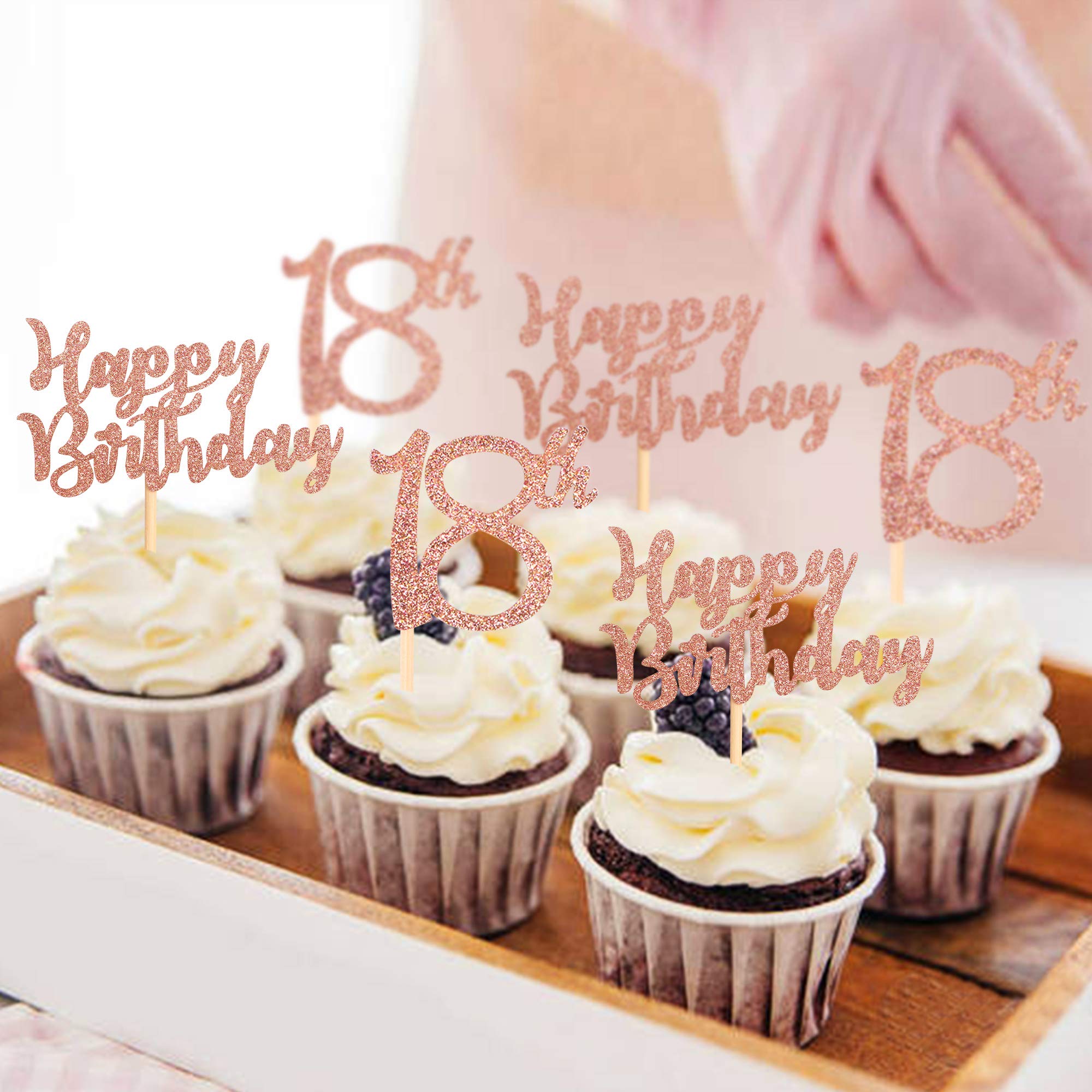 Snapklik.com : Pack Of 24 Rose Gold Glitter Happy Birthday 18 Cupcake ...