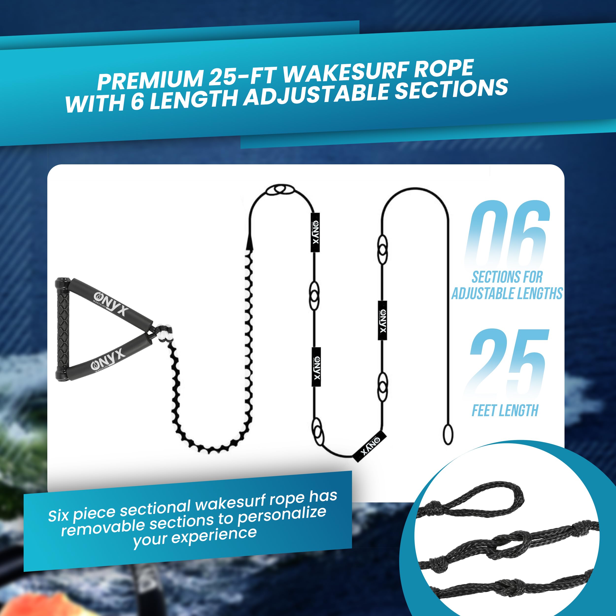 Ski Ropes For Water Skiing 25ft Pemium Baided Wake Suf Ope With 10" EVA ...