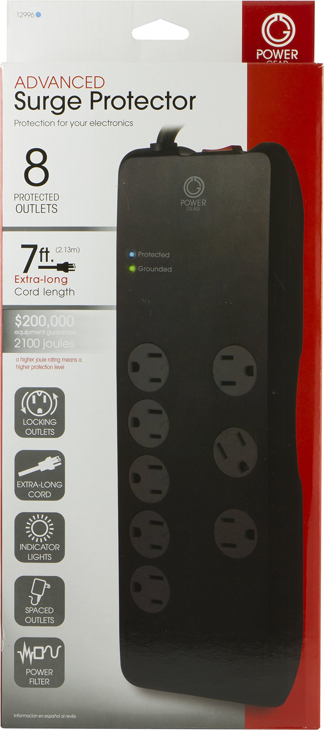 Snapklik.com : 8 Outlet Power Strip Surge Protector, 7 Ft Extension ...