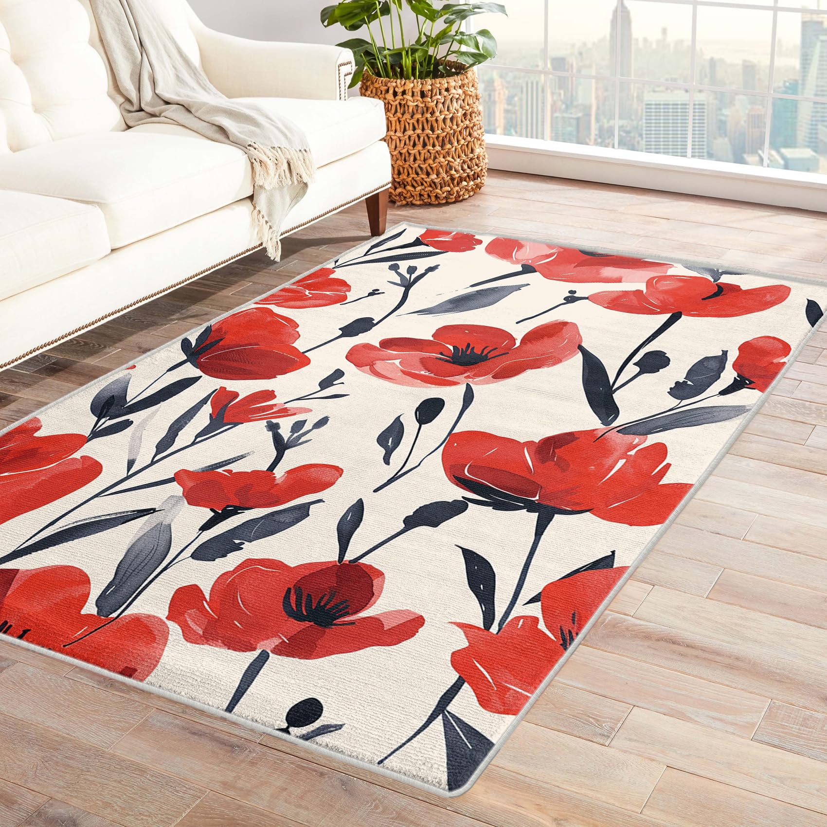 Poppy Red Rug Living Room Poppy Flower Rug, Poppy Fields Rug,