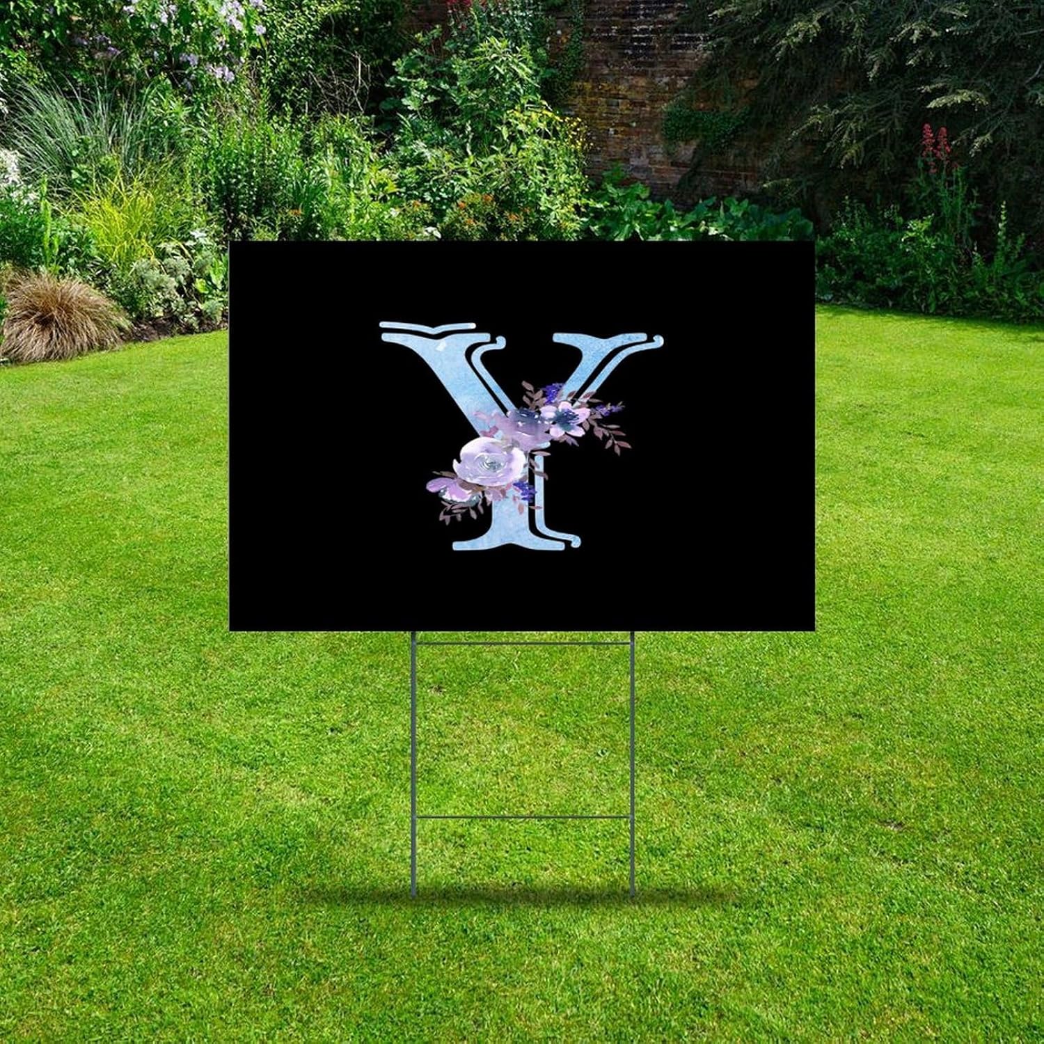Amazon.com : Monogram Initial Letter Y Yard Sign 12x18 Inch Floral ...