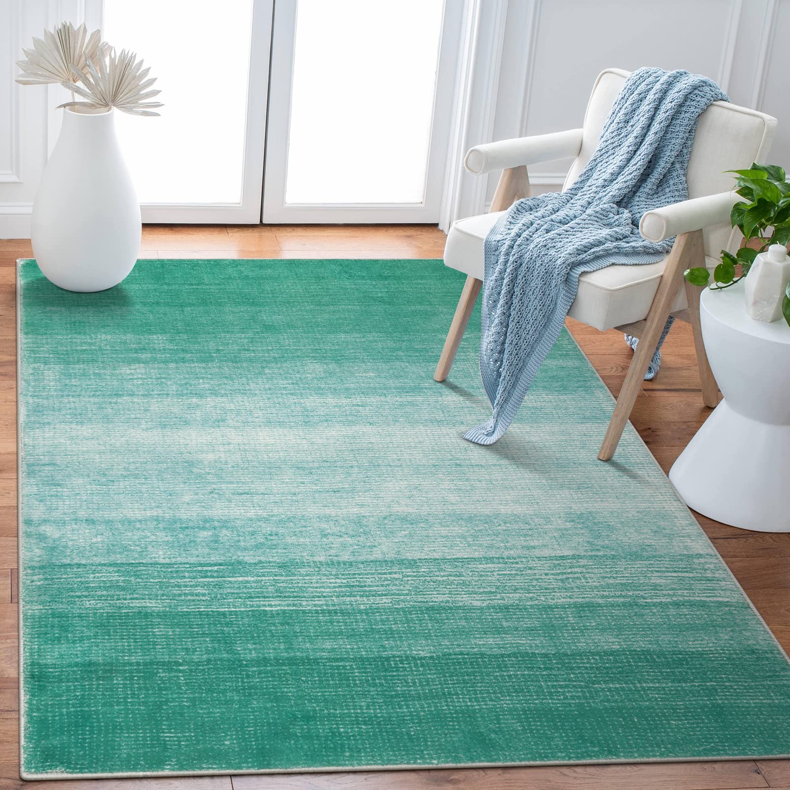 Wonnitar Modern Ombre 3x5 Area Rug,Green Washable Bedroom Rug,Non-Slip ...