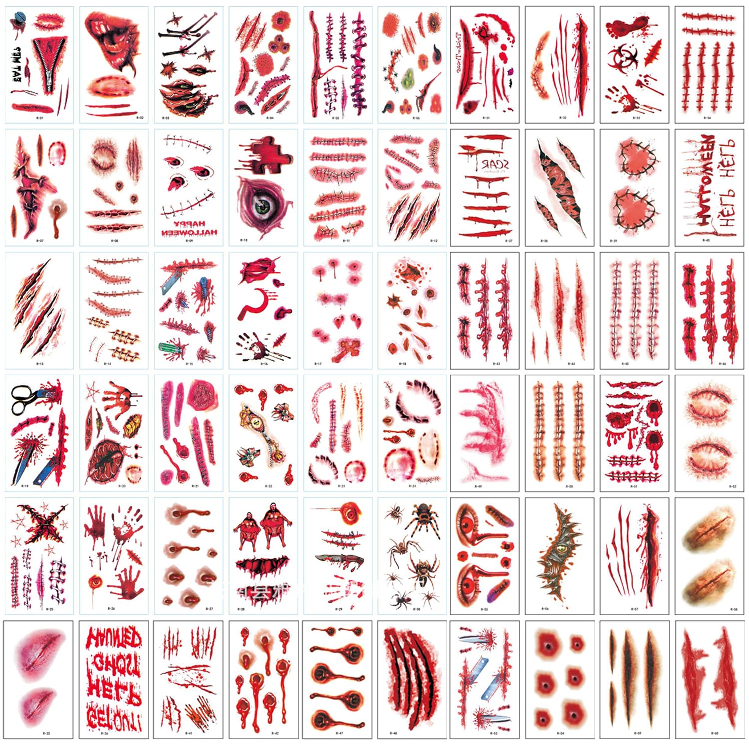 Halloween Temporary Tattoos, Scar Tattoo Stickers, Fake Wound Scratch ...