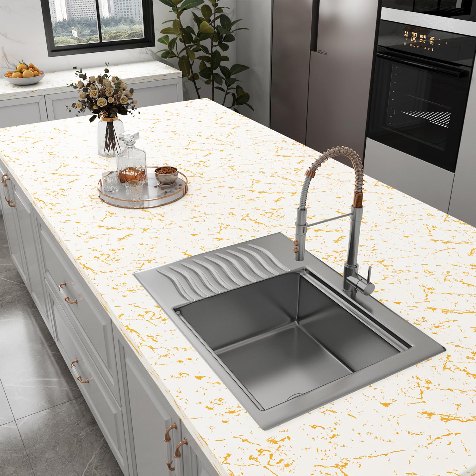 YENHOME 30"X118" Deluxe Marble Contact Paper for Countertops Waterproof ...