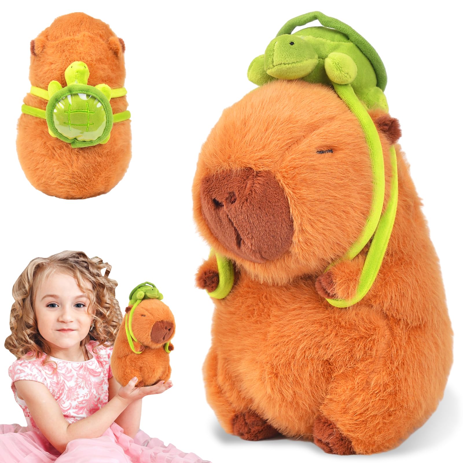 Vibbang Capybara Plush Toy, Cute Capybara Doll with Turtle Pillow, Soft ...