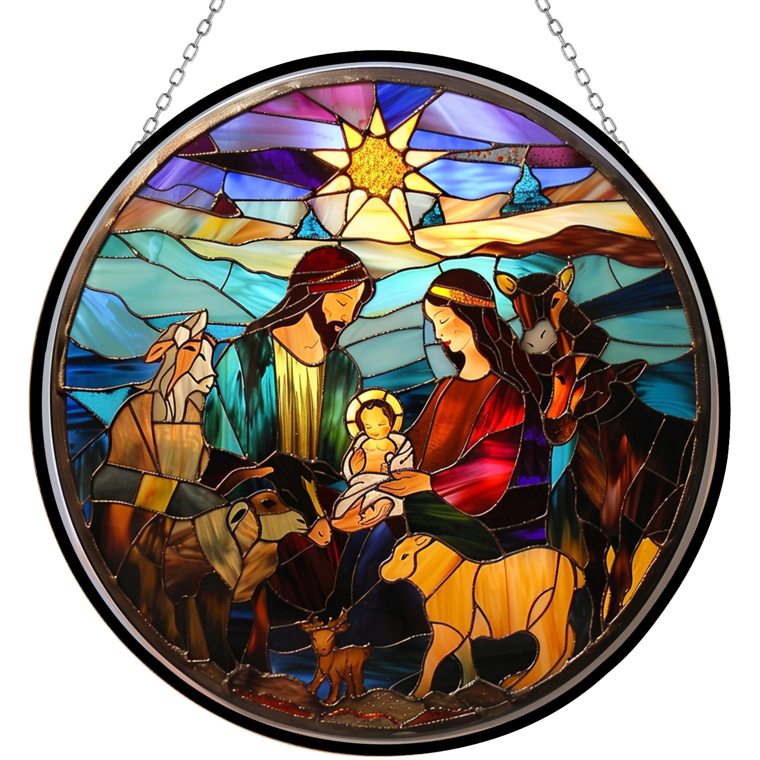 Amazon.com: 365CUSGIFTS Nativity Suncatchers for Windows,6.3” Stained ...