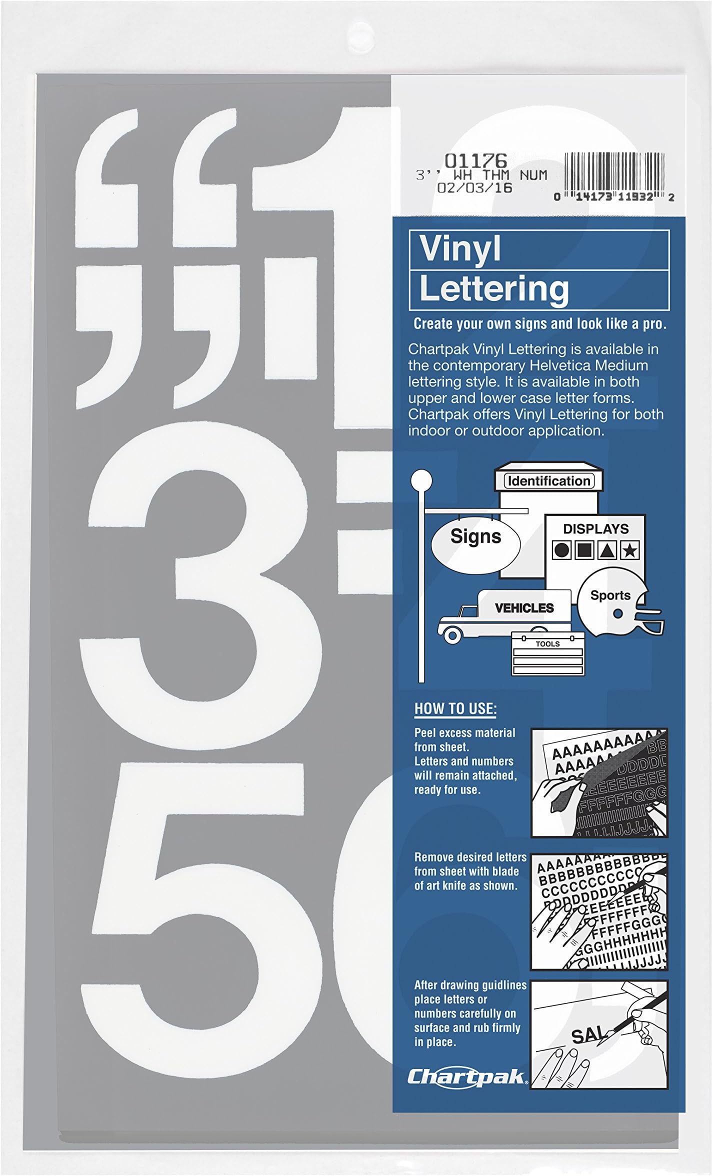 CHARTPAK Self-Adhesive Vinyl Numbers, 3 Inches High, White, 10 per Pack ...