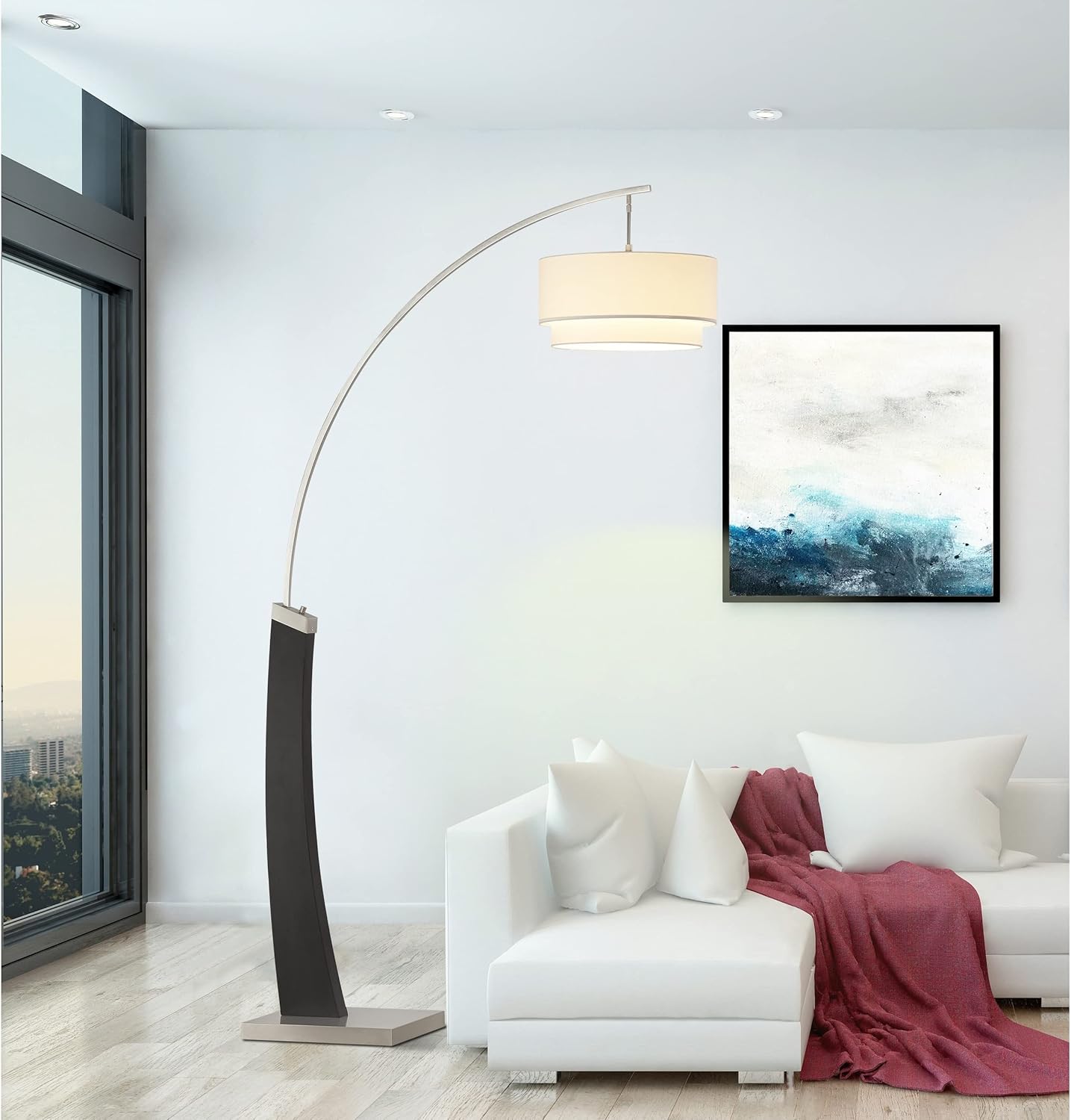 81" Led Arched Floor Lamp with Square Steel and Wood Base 80 Black ...