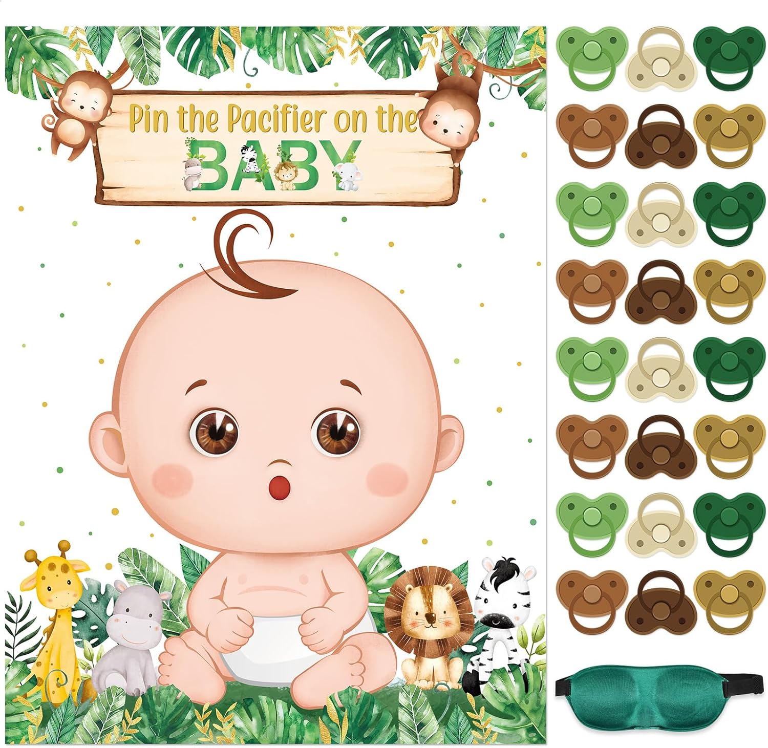 Amazon.com: Faccito Pin the Pacifier on Baby Game Safari Jungle Baby ...