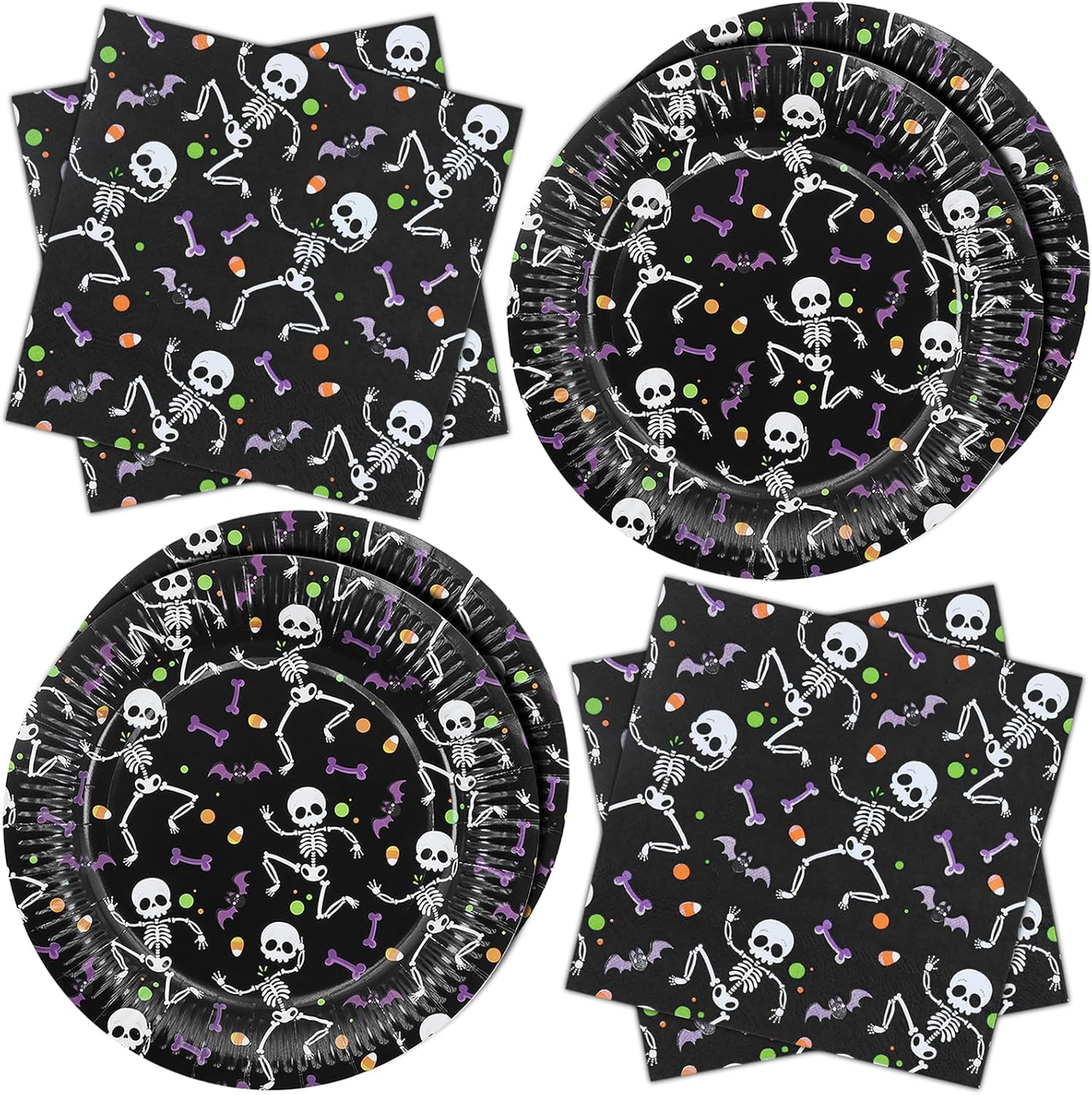 ZVK Halloween Party Paper Plates and Napkins Set Skeleton 40 Pieces ...