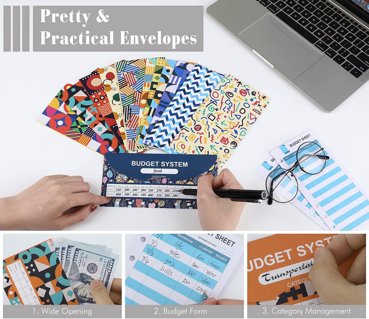 Housolution A6 Binder Budget Cash Envelopes System, PU Leather 6-Ring ...