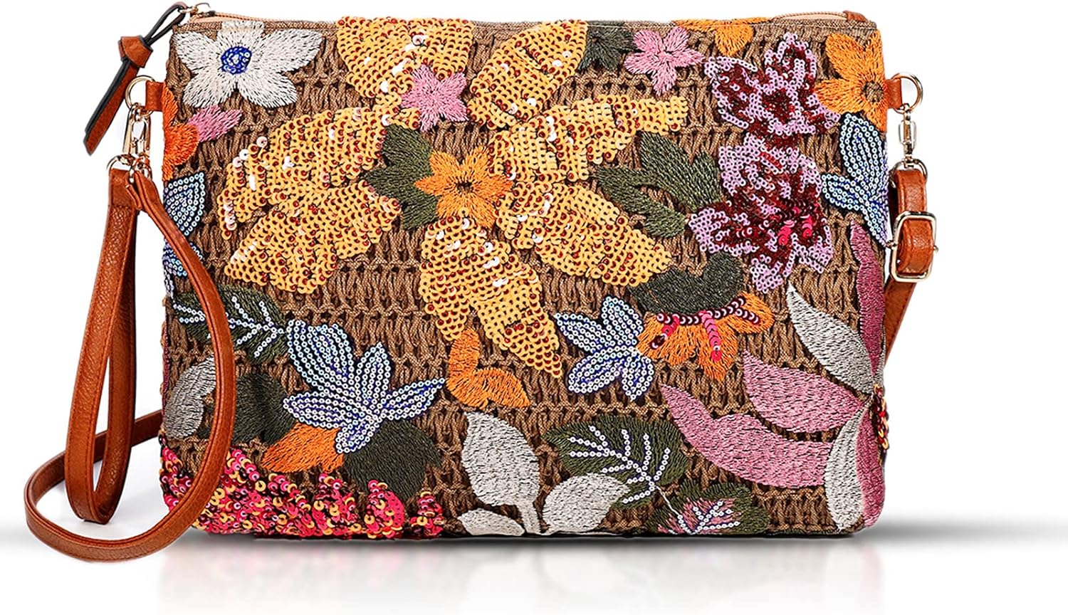 QTKJ Clutch Purses for Women, Straw Bag, Bohemian Handmade Sequin ...