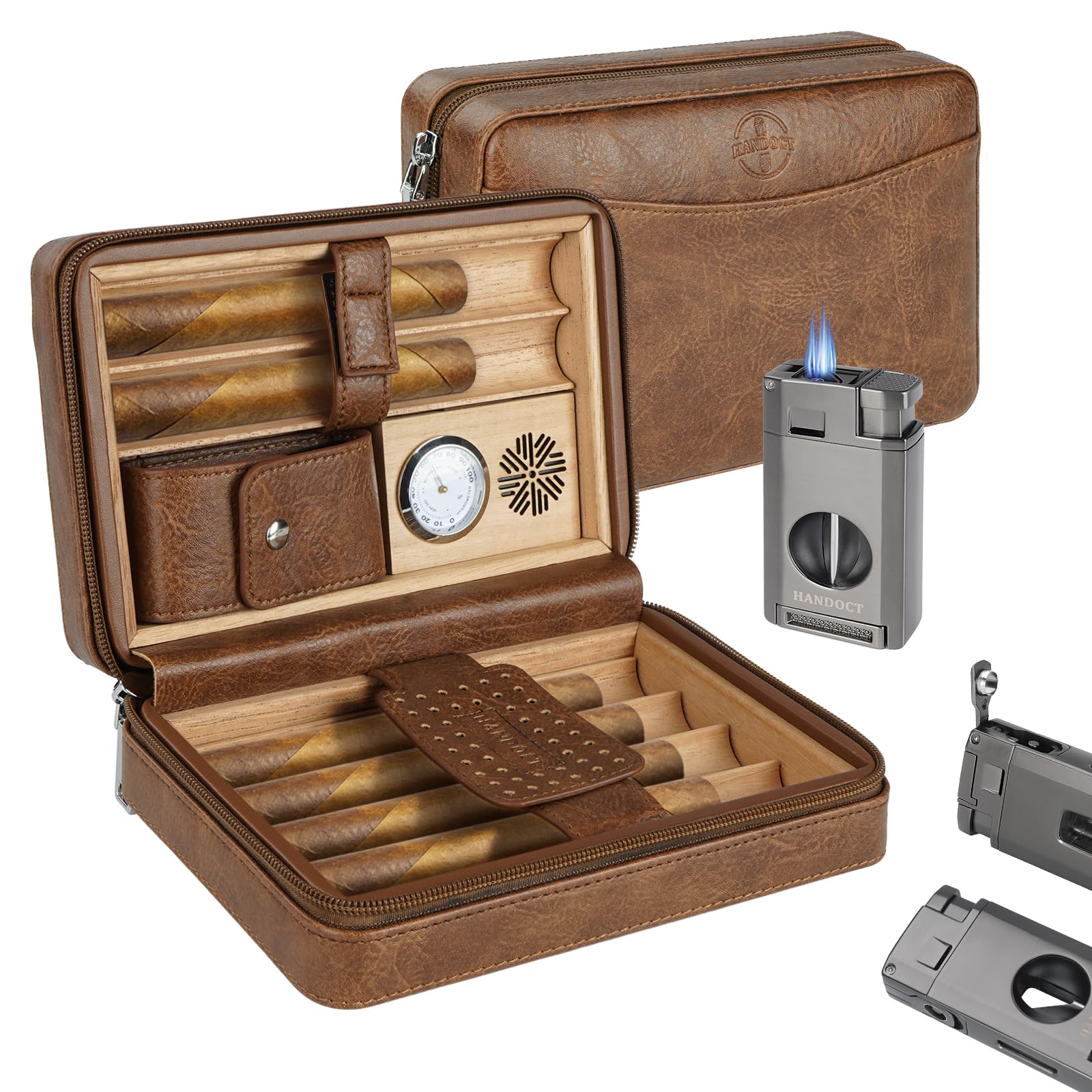 Amazon.com: Cigar Humidor, Handoct Leather Cedar Wood Cigar Travel Case ...