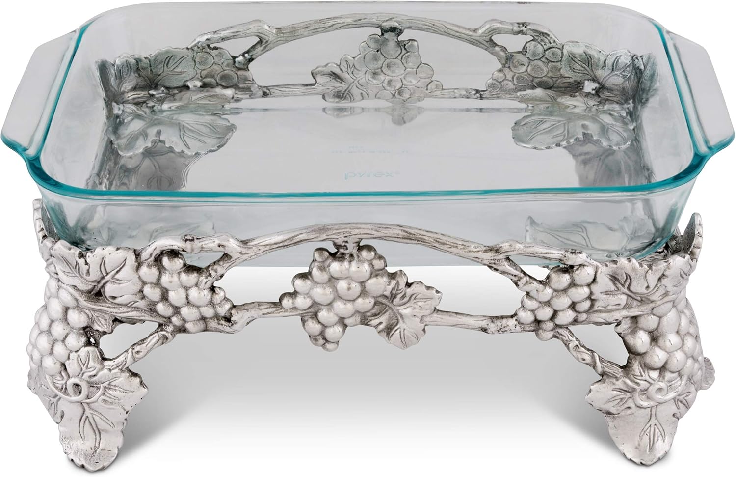 Metal Pyrex Glass Casserole Dish Holder Elevated Grape Pattern Sand ...