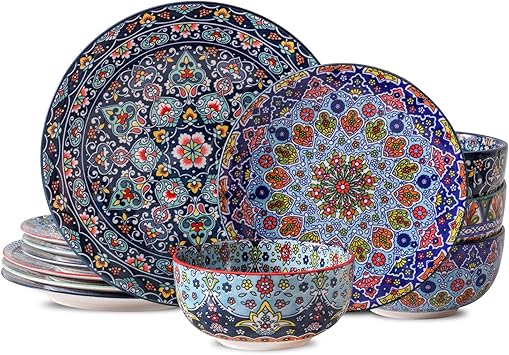 Amazon.com | glowworm Bohemian Dinnerware Sets, Ceramic Dishes Set for ...
