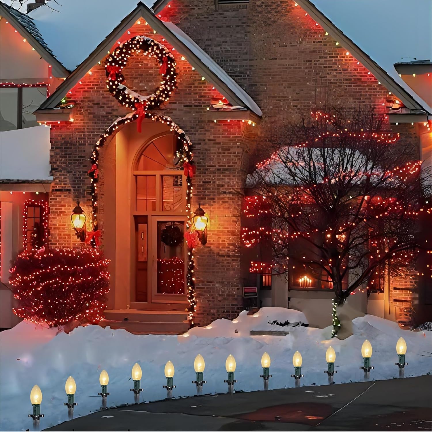 Christmas Pathway Lights Outdoor,38FT 25 Pcs Warm White Extendable ...