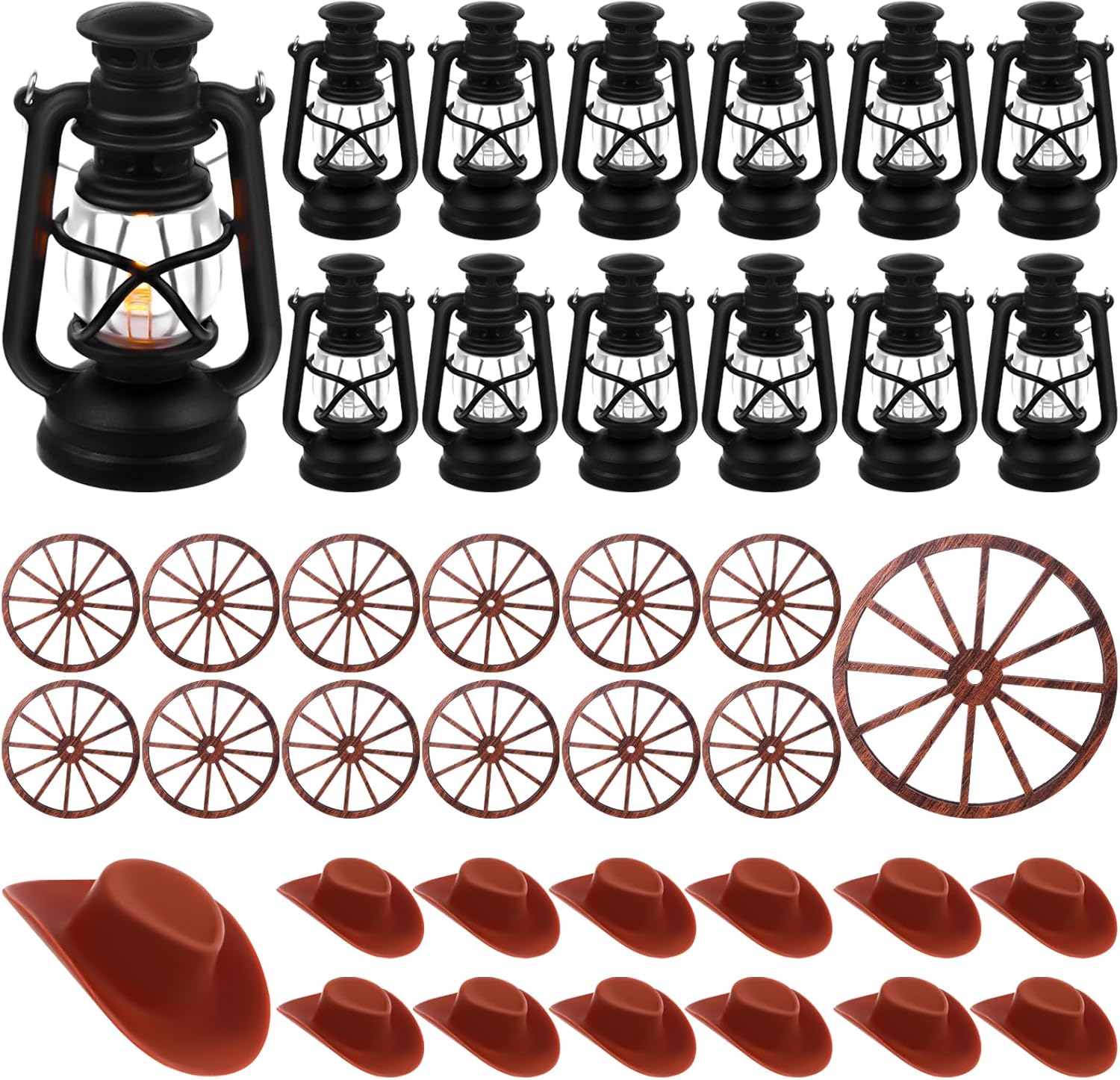 Amazon.com: FIONUPI 36 Pcs Mini Cowboy Hats Wagon Wheel Tiny Lanterns ...