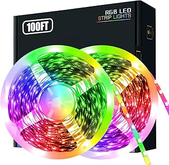 LED Strip Lights, 100ft (2 Rolls of 50ft) Rope Light with 44-Key Remote ...