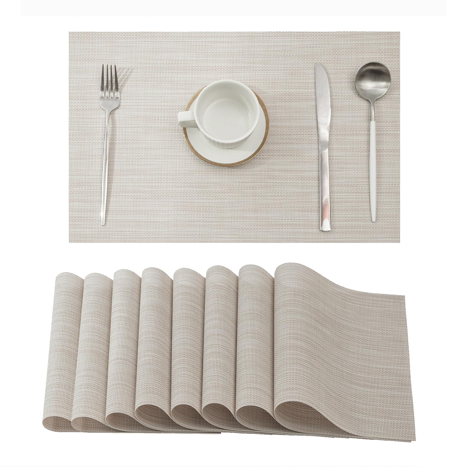 Leetaltree Beige White Placemats Set of 8 - Heat Resistant Non-Slip ...