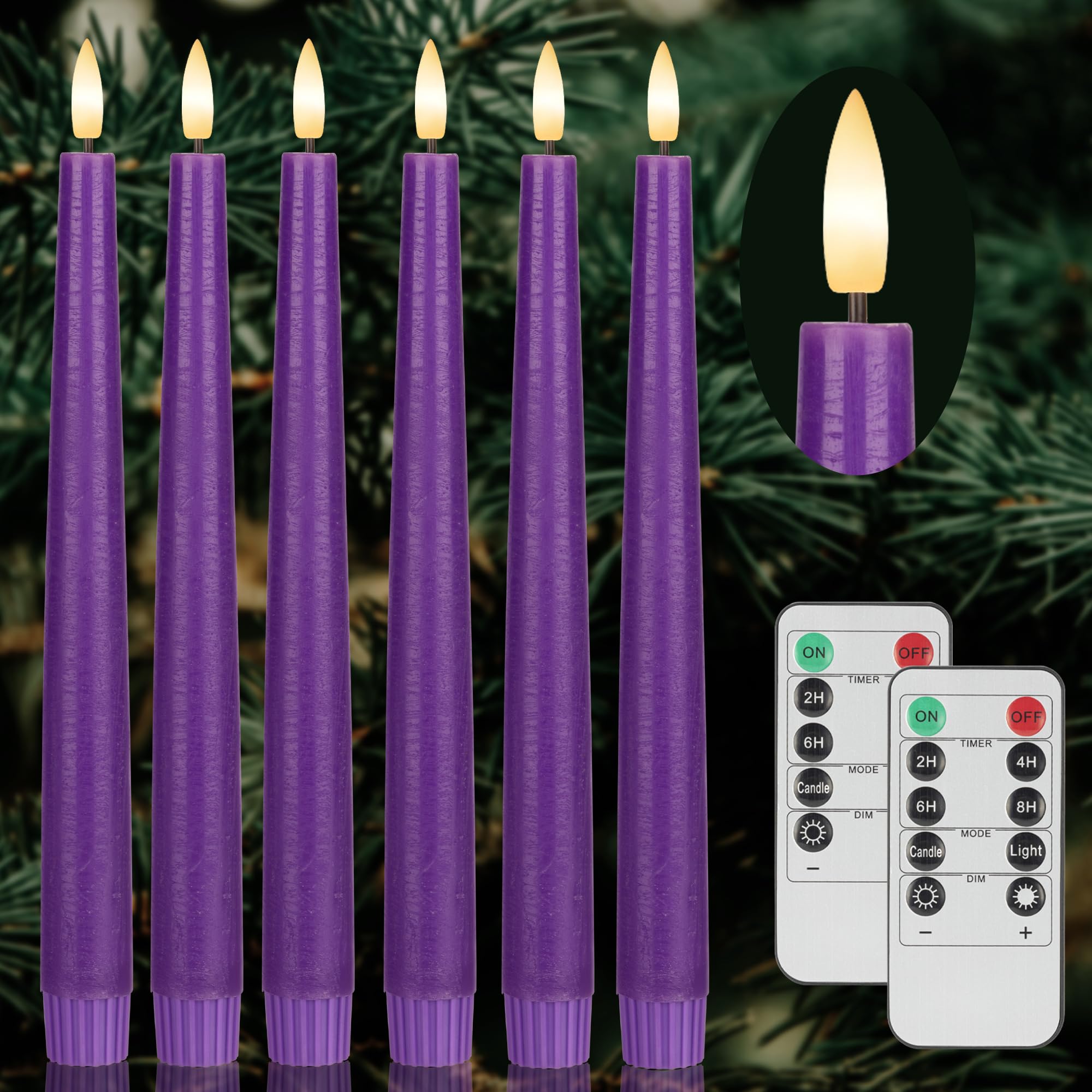 Snapklik.com : AFINETH Purple Flameless Taper Candles