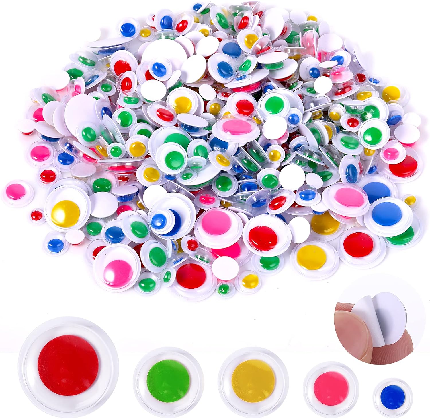 Amazon.com: Self-Adhesive Googly Eyes, 500Pcs Colorful Assorted Size 6 ...