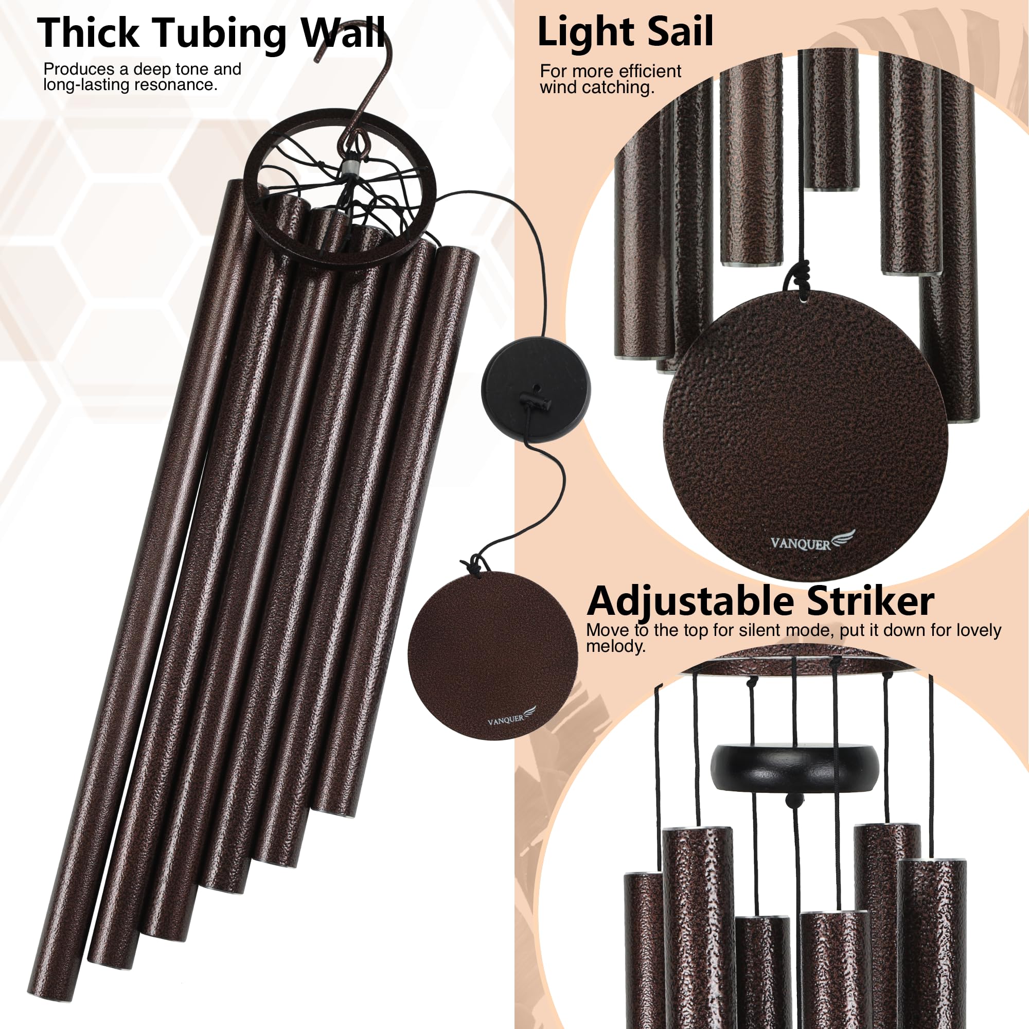 Vanquer Wind Chimes for Outside Deep Tone - 48'' Wind Chimes Outdoor ...