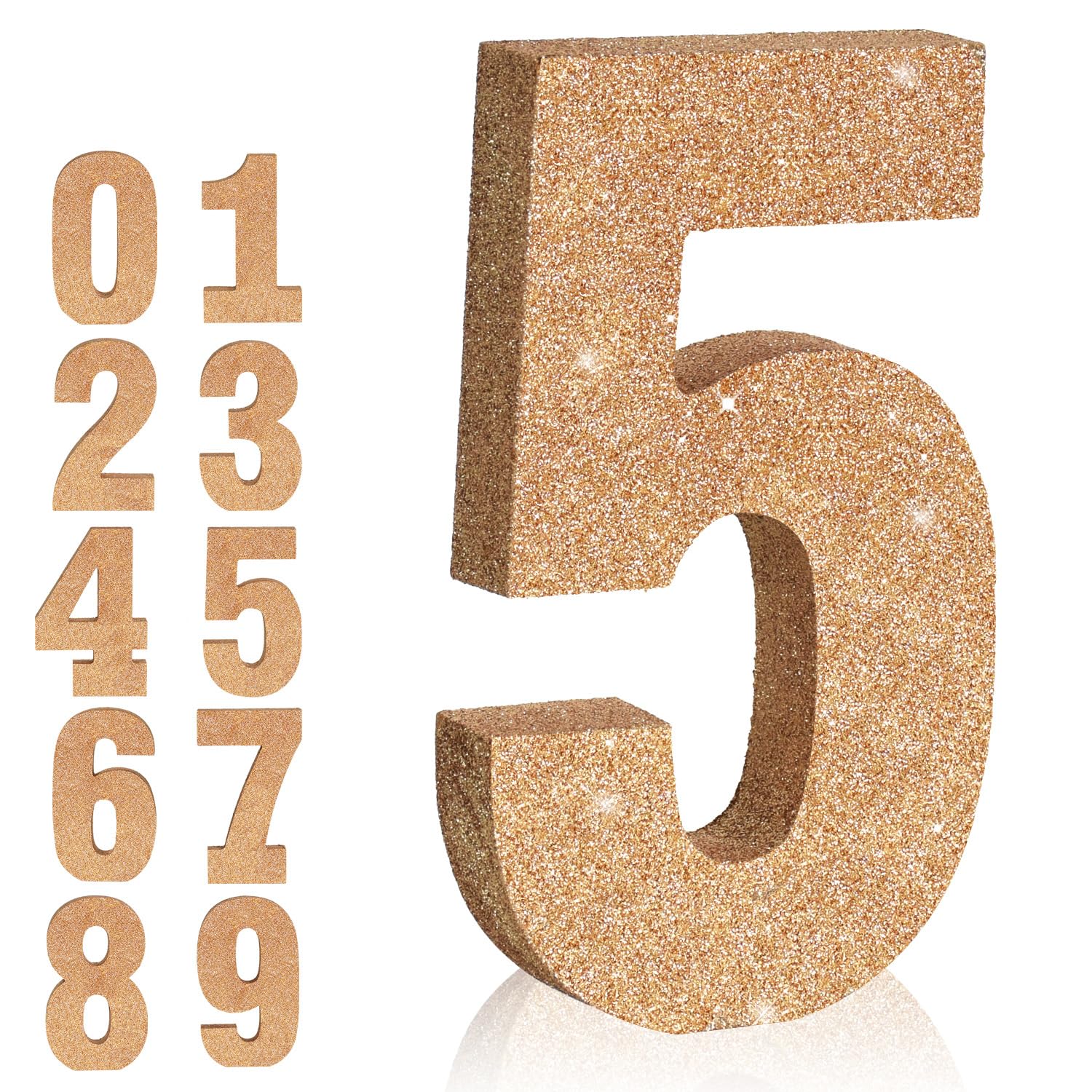 Amazon.com: TONIFUL 8 Inch Champagne Gold Glitter Number 5 Table ...