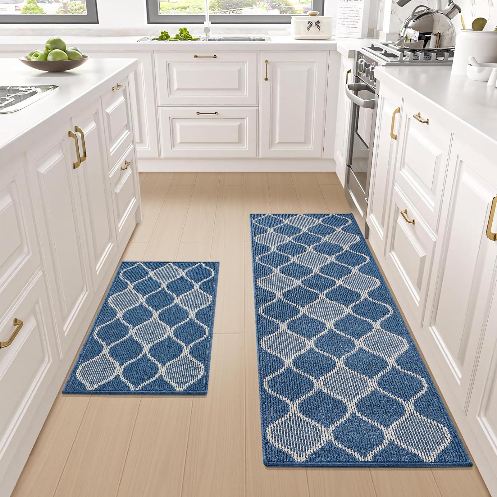 Amazon.com: Villsure 17.7"x29.5"+17.7"x47" Blue Kitchen Mat, Kitchen ...