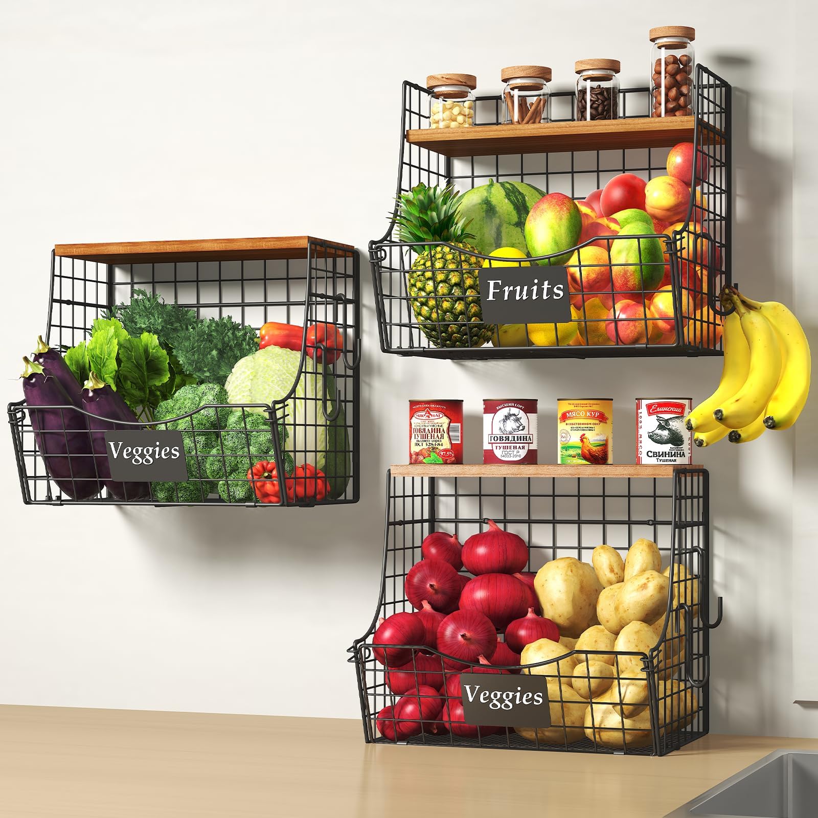 Amazon.com - Wall Mounted Wire Basket Kitchen Storage Pantry Organizer ...