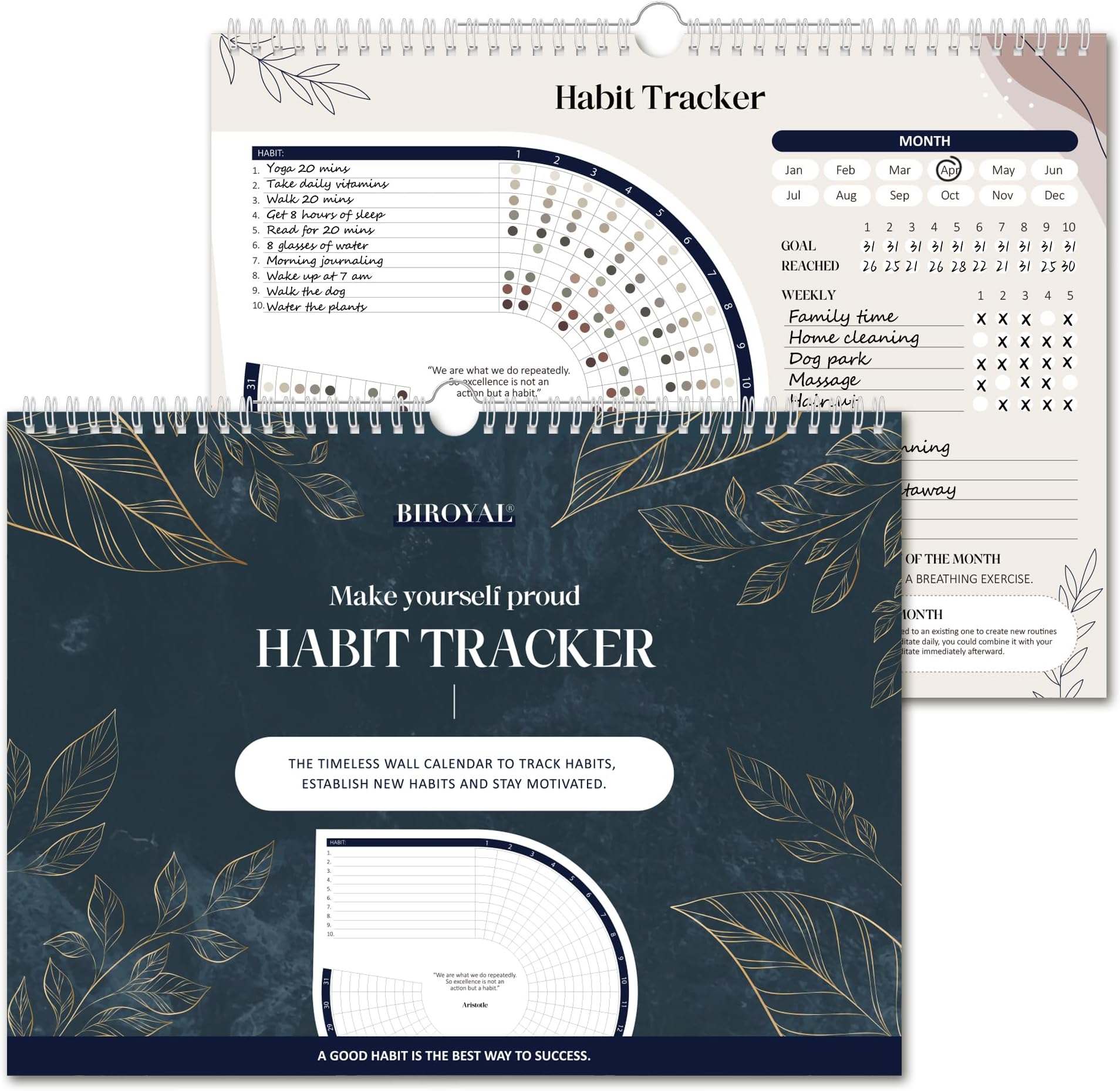 Amazon.com: BIROYAL Habit Tracker Calendar (Undated 12 Months) - Daily ...
