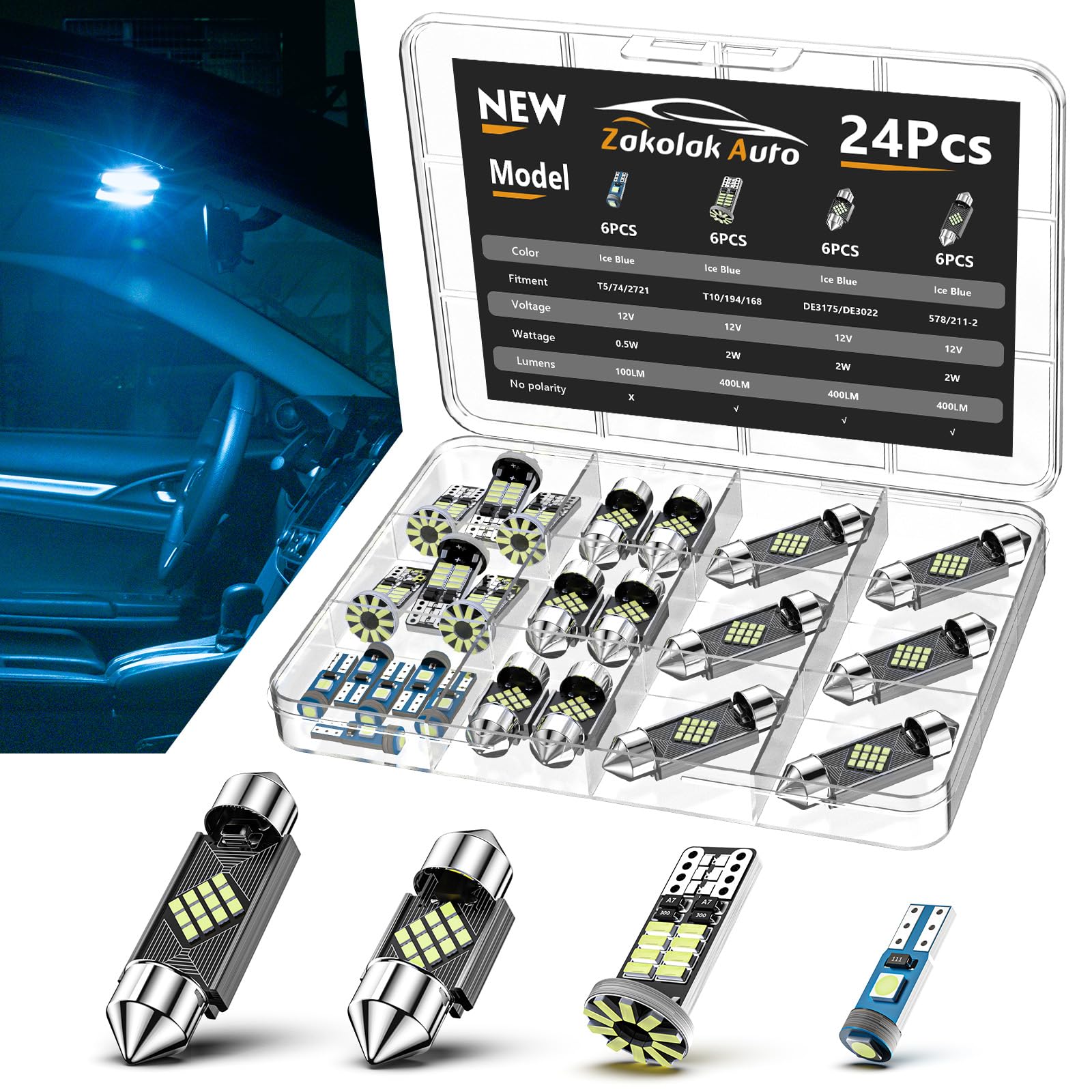 Amazon.com: Zakolak 24PCS LED Interior Car Lights, Extremely Bright LED ...
