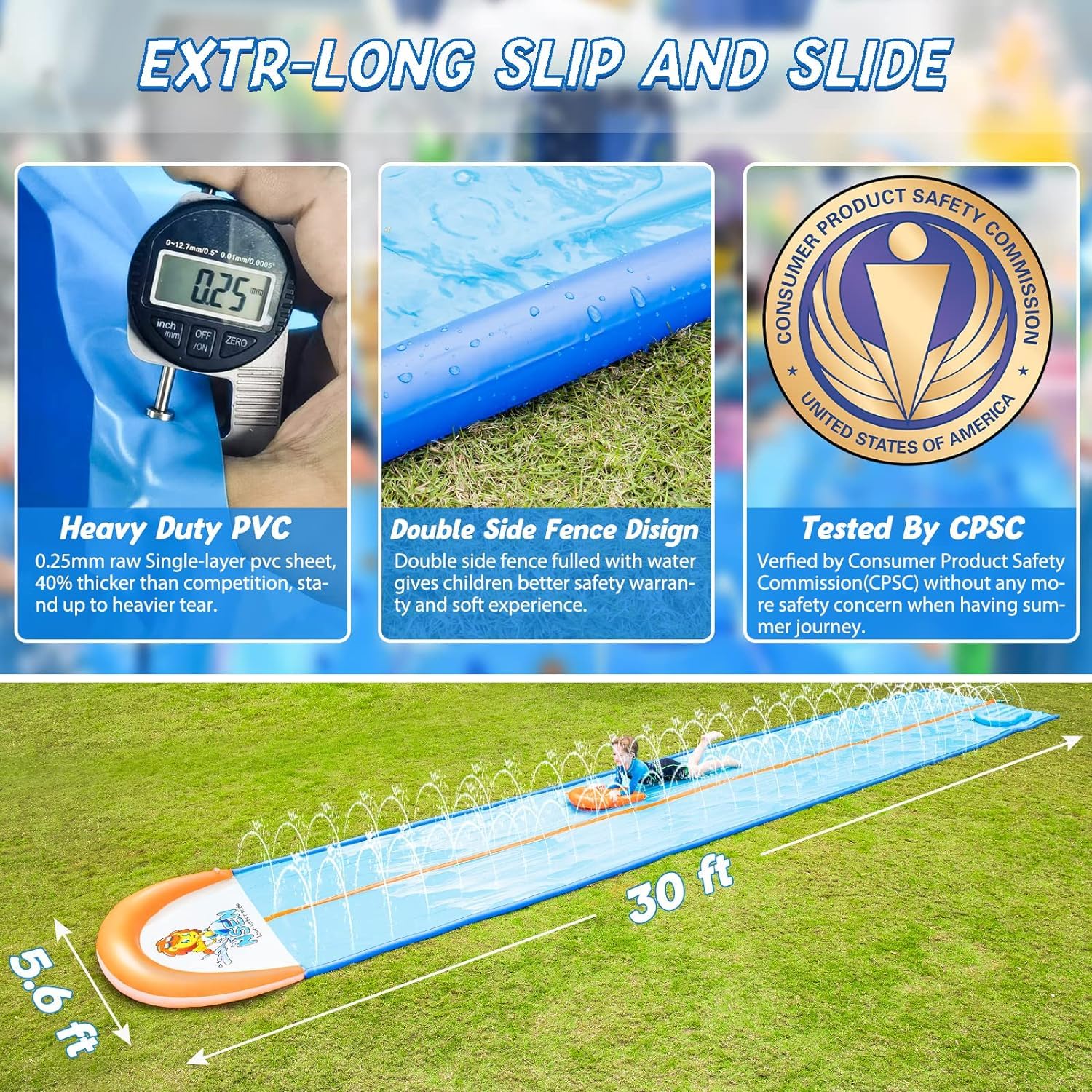 Snapklik.com : Slip Water And Slide, 30ft Extra Long Lawn Water Slides ...