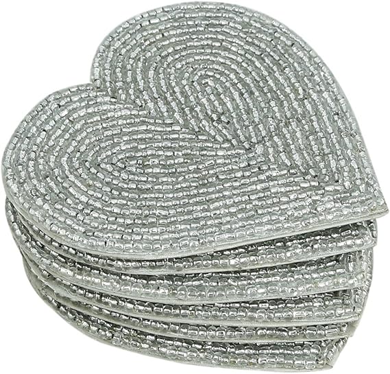 Amazon.com: Shalinindia Handmade Beaded Heart Coaster Set - 6 Silver, 4 ...
