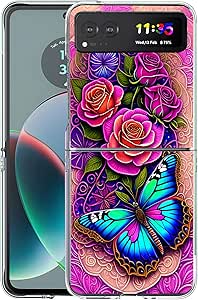 Amazon.com: Bcov Case for Motorola Razr 2023,Blue Butterfly Flowers Rose Anti-Scratch Solid Hard ...