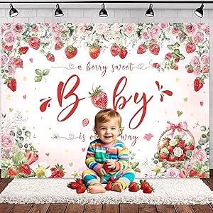 Amazon.com : Strawberry Baby Shower Backdrop, Pink Strawberry Flower Girl Baby Shower Party ...