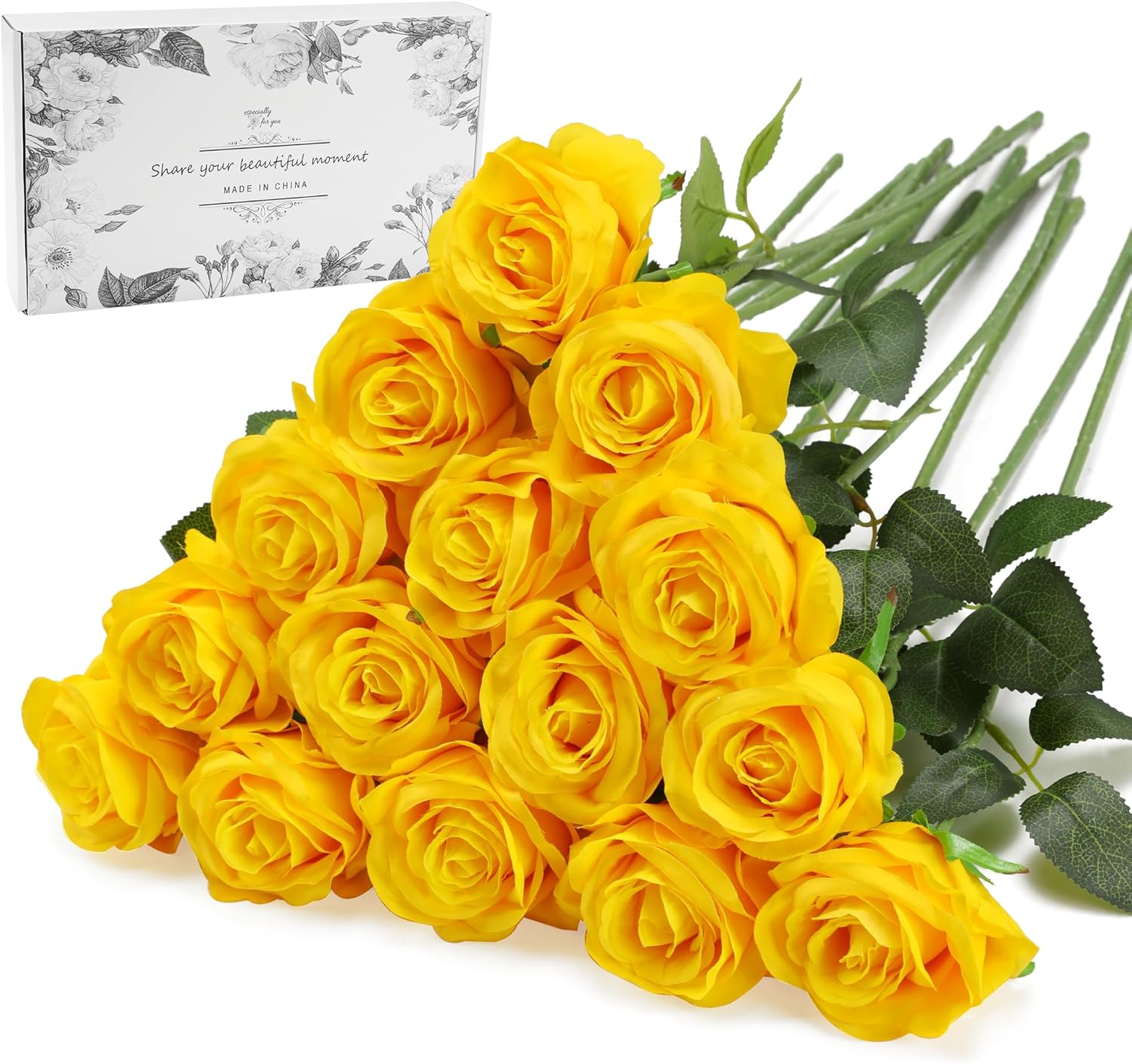 Amazon.com: Yellow Fake Roses Artificial Flowers - 16 Pcs Fake ...