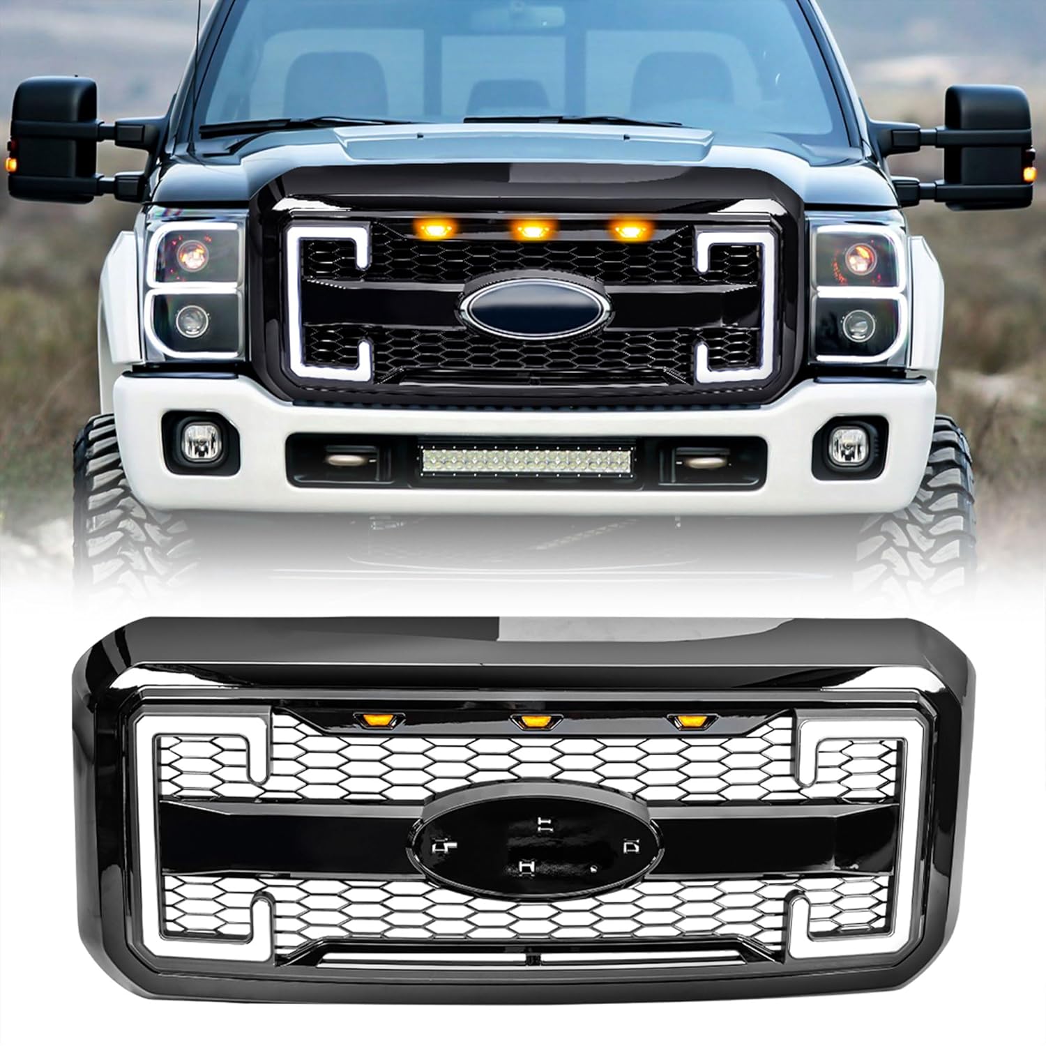 Amazon.com: AMERICAN MODIFIED Raptor Front Grille with DRL and Turn ...