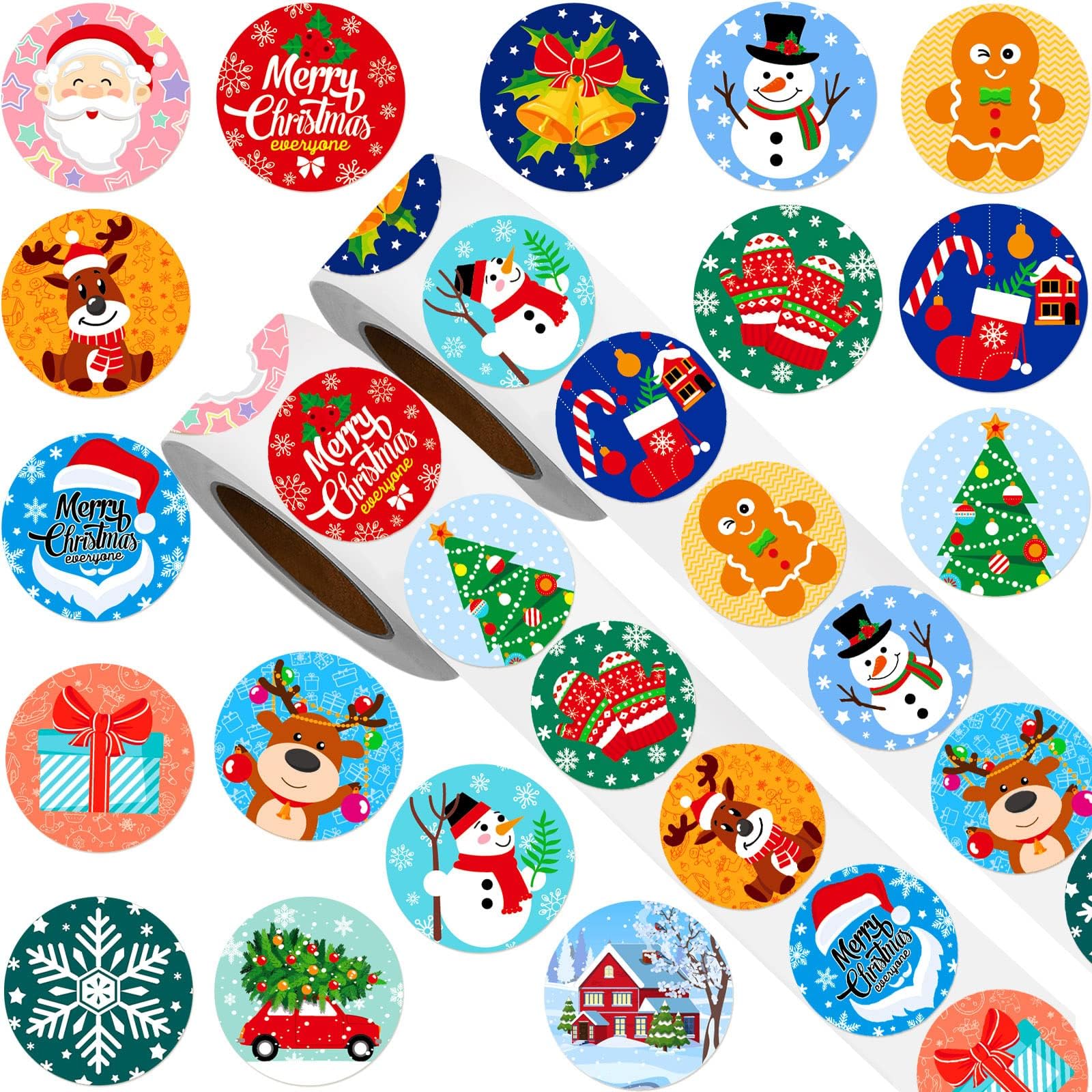 Amazon.com: 1000 Pieces Christmas Roll Stickers 1 Inch Winter Holiday ...