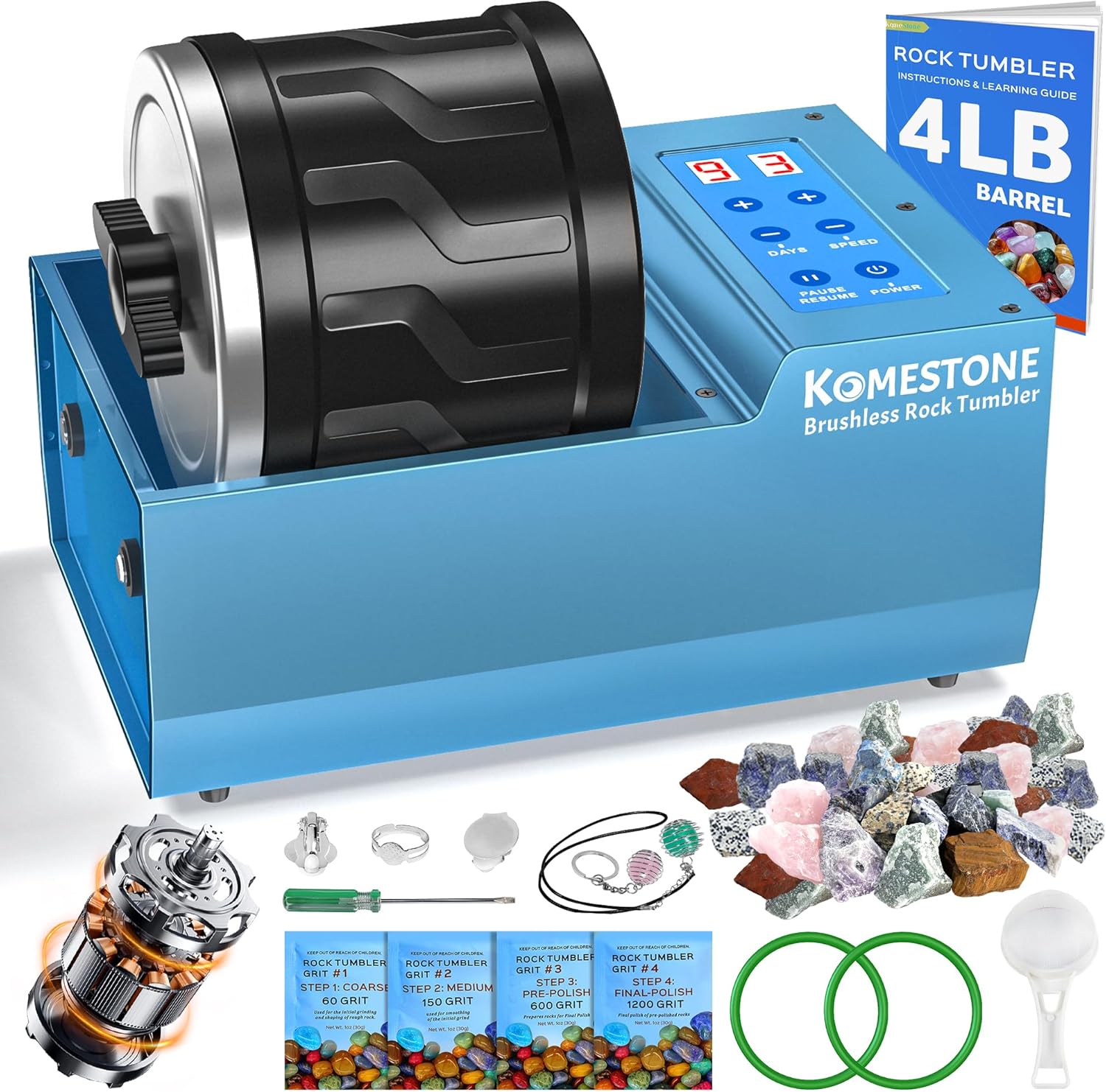 Amazon.com: Professional Rock Tumbler Kit – 4LB Large Capacity Barrel ...