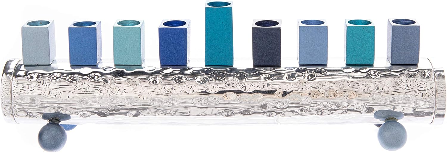 Amazon.com: Yair Emanuel Round Strip Menorah - Blue - Hammered Metal ...