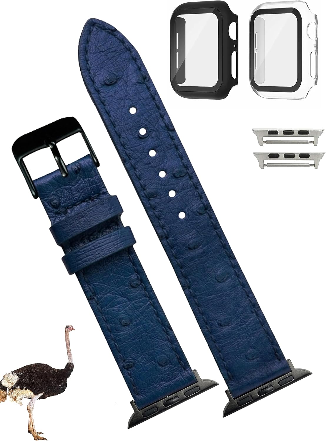Amazon.com: Blue Slim Ostrich Watch Band Compatible Iwatch Screen ...