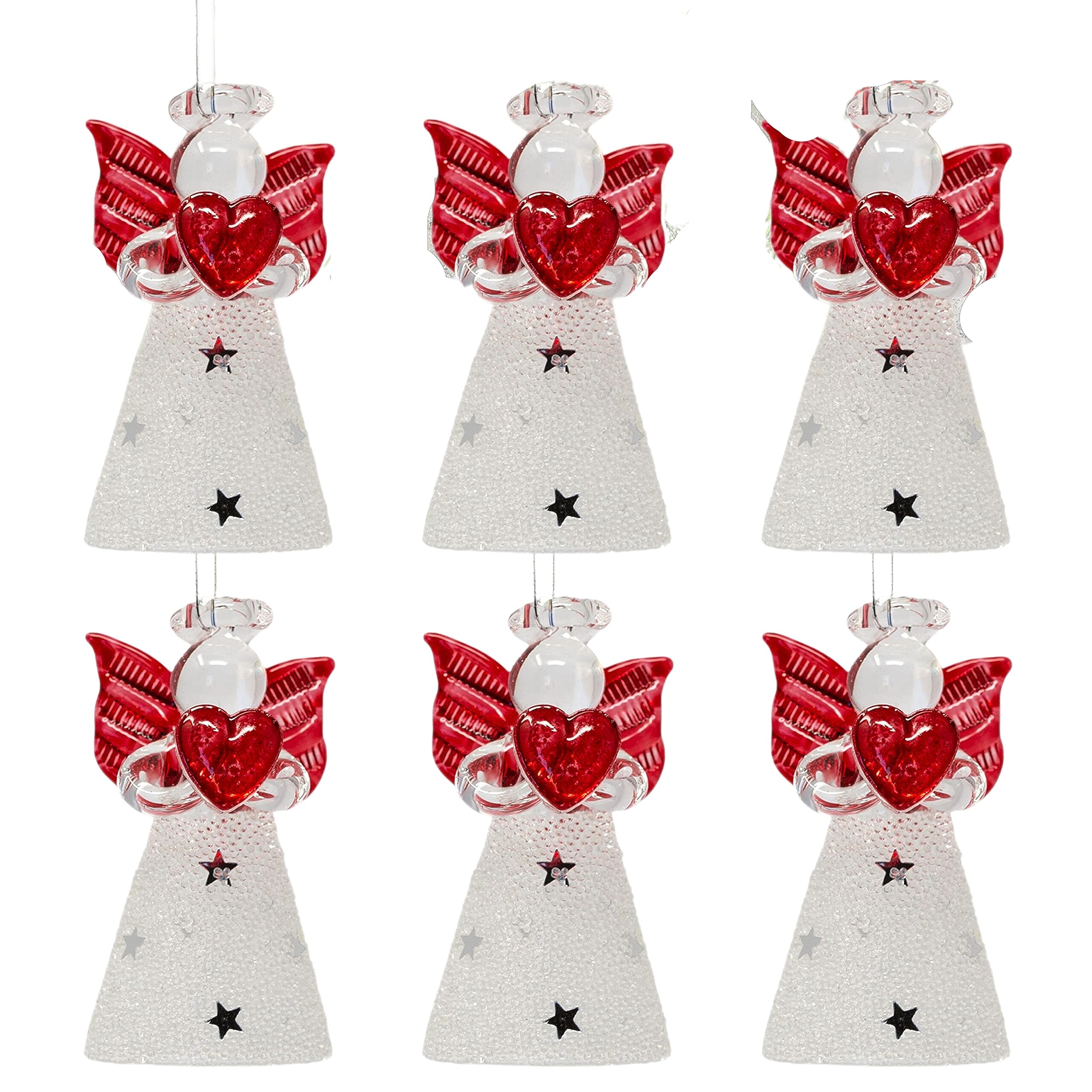 Amazon.com: Christmas Angel Ornaments - Set of 6 White Glitter Star ...