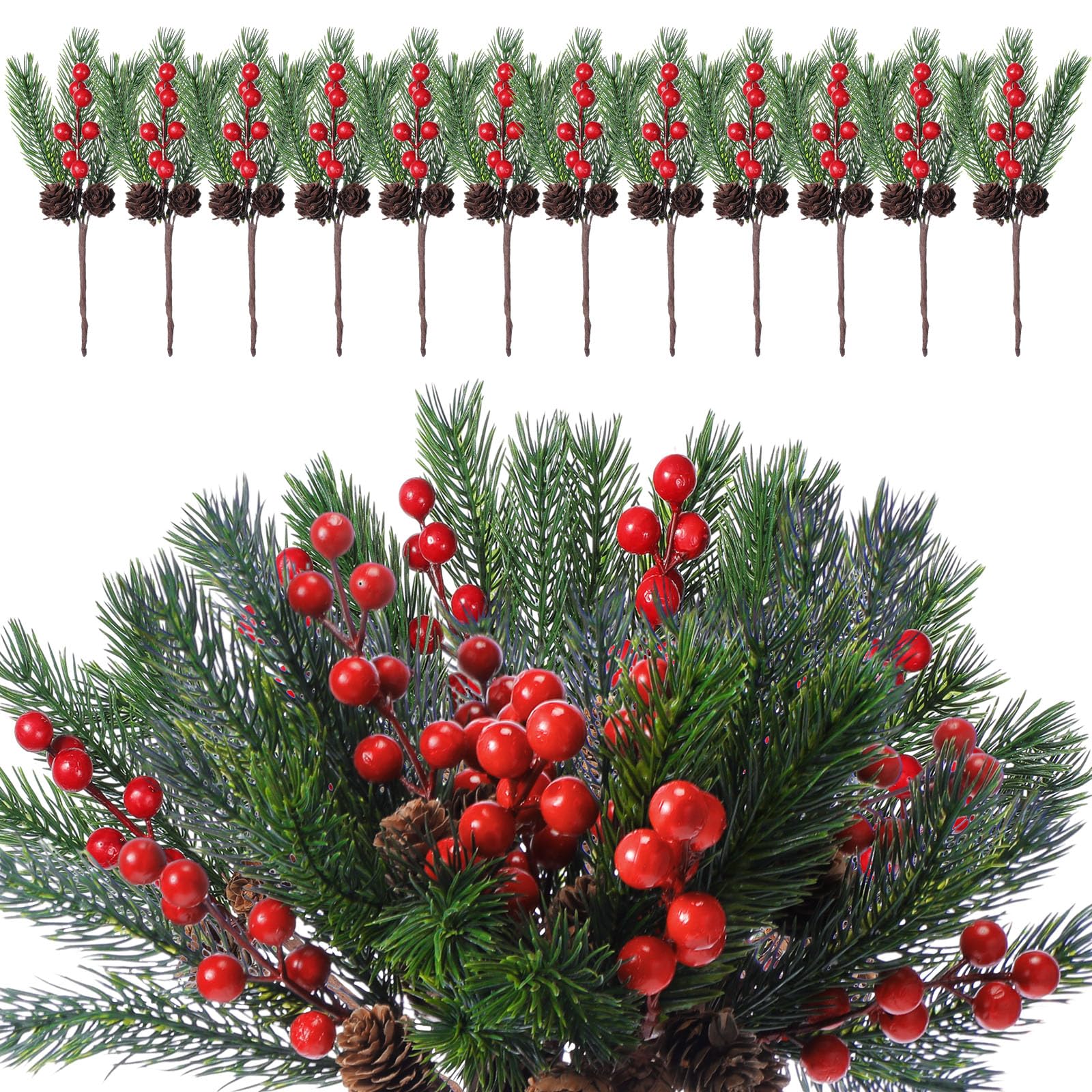 Amazon.com: Hotop 12 Pcs Artificial Christmas Picks Red Christmas ...